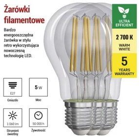 Emos lighting LED žárovka Filament A60 A CLASS/ E27 / 5 W (75 W) / 1 060 lm / teplá bílá 1525283276