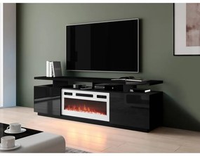 TV skříňka Aniceto s krbem, Osvětlení: osvětlení LED, Barva: grafit / grafit lesk, Krb: černý