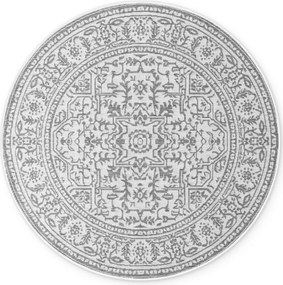 NORTHRUGS, Kusový koberec Duet Kona 106249 White/Gray kruh - na ven i na doma, 160x160 (průměr) kruh, šedá, chodba / předsíň