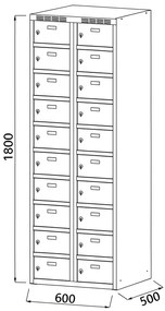Alfa 3 Šatní skříňka S6 s úložnými boxy, 20 boxů, 1800 x 600 x 500 mm, cylindrický zámek, tmavě šedé dveře