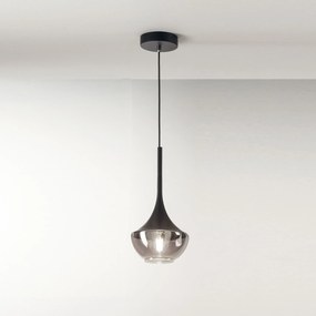 Fabas luce Fabas Apollo, černé závěsné svítidlo s kouřovým sklem, 1xE27, průměr 20cm