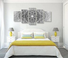 5-dílný obraz orientální Mandala v černobílém provedení - 100x50 cm