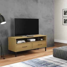 351024 vidaXL TV skříňka s kovovými nohami hnědá masivní borové dřevo OSLO