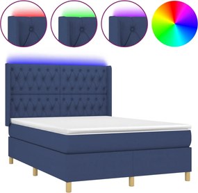Box spring postel s matrací a LED modrá 140x200 cm textil 3139123