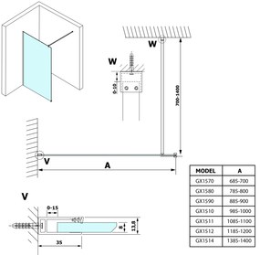 Gelco Gelco, VARIO BLACK jednodílná sprchová zástěna pro instalaci ke stěně, sklo nordic, 700 mm, GX1570-06