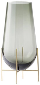 Audo Copenhagen Váza Échasse Smoke/Brushed Brass 28 cm, šedá barva, měděná barva, sklo, kov