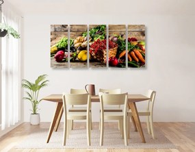 5-dílný obraz čerstvé ovoce a zelenina - 200x100 cm