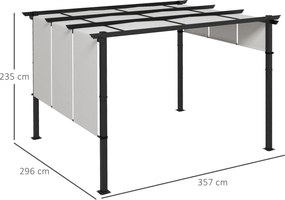 Outsunny Pergola s 3 Posuvnými Markýzami 3,5 x 3 x 2,35 m Černý Ocelový Rám Světle Šedá Markýza z Vysoce Hustého Polyesteru | Aosom