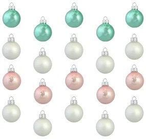 Set vánočních ozdob v retro zelené, růžové a opálové barvě