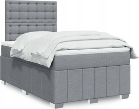 Box Spring Postel S Matrací Textil Světle Šedá tlačítka 120 x 190 cm
