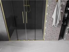 Mexen Velar L Duo, posuvné sprchové dveře do otvoru 160 cm, 8mm šedé sklo, zlatá matná, 871-160-003-42-55
