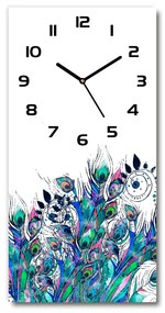 Wallmuralia Moderní hodiny nástěnné Paví pírka 30x60 cm