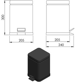 Gedy, ARGENTA Odpadkový koš 5l, Soft Close, černá matná, 230914