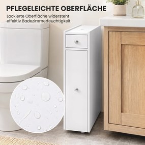 HOMCOM Úzká koupelnová skříň, volně stojící koupelnová skříň se 2 zásuvkami, bílá