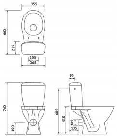 Cersanit Kaskáda, kombi wc se splachováním 3/6l, horizontální odpad + sedátko s polypropylenu, bílá, K100-206