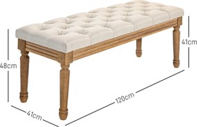 HOMCOM Lavice, čalouněná lavice se vzhledem lnu, dřevěné nohy, lavice do ložnice, obývacího pokoje, předsíně, 120 x 41 x 48 cm, krémová | Aosom