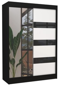 Posuvná skříň se zrcadlem a lacobel TOURA Šířka: 120, Hlavní barva: Bílá, Další barva: Černý Lacobel