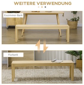 HOMCOM 3místná dřevěná lavice Jídelní lavice ve venkovském stylu z borovicového dřeva s nosností do 330 kg přírodní 150 x 33 x 45 cm do kuchyně a jíd…