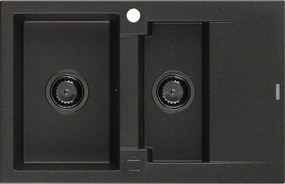 Mexen Gaspar, granitový dřez 737x475x177 mm, 1,5-komorový, černá-zlatá metalíza s černým sifonem, 6507731505-75-B