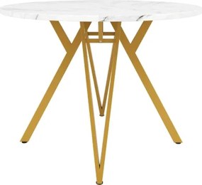 Aosom Kulatý jídelní stůl pro 4 osoby, deska stolu z MDF, 100 x 76 cm, bílá+zlatá