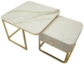 Sada konferenčních stolků Odele 70 cm krémová / zlatá