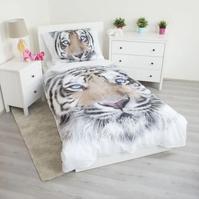 Bílo-šedé bavlněné dětské povlečení na jednolůžko 140x200 cm White Tiger – Jerry Fabrics