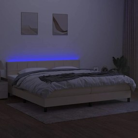 Box spring postel s matrací a LED krémová 200x200 cm textil 3133186