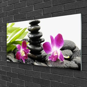 Obraz na skle Kameny Zen Lázně Orchidej 125x50 cm