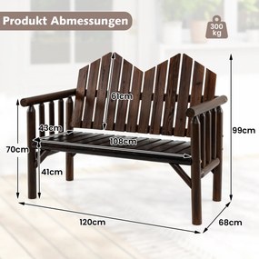 Costway 2-sedák zahradní lavice z masivního dřeva loveseat se šikmým opěradlem