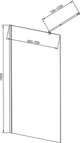 Aqualine Sapho, WALK-IN stěna k instalaci na zeď se vzpěrou, jednodílná, 700 mm, matné sklo