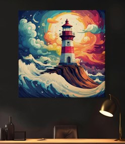 Obraz na plátně - Maják Sven v divokých vlnách FeelHappy.cz Velikost obrazu: 120 x 120 cm