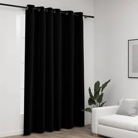 Zatemňovací závěs s kroužky vzhled lnu černý 290 x 245 cm 321155