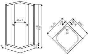 Novoterm Čtvercový sprchový kout NV-Olga SQ 80x80 černá/transparent + vanička