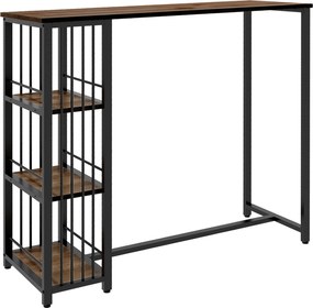 HOMCOM Kuchyňský barový stůl se 3 policemi, industriální design, vzhled dřeva, ocelový rám, 20 x 40 x 105 cm, černá a hnědá | Aosom.de
