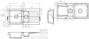 Vima 921- Granitový dřez, 1,5-sektoru, s odkapávací plochou, 960x480x183mm, Šedá