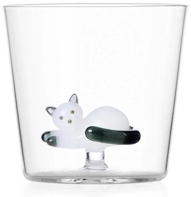 Ichendorf Milano designové sklenice na vodu Tabby Cat Tumbler Lying White Cat with Smoke Tail