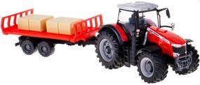 Bburago 10cm farm tractor messey ferguson 8740s s přívěsem na balíky