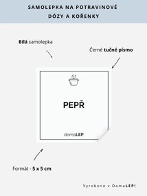 Samolepka na kořenky PEPŘ  bílá 5 × 5 cm tučné písmo