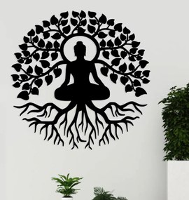 Dvě opice Strom života - Rozvětvený Buddha - dřevěný obraz na stěnu Materiál: DUB SONOMA, Velikost (mm): 350 x 350