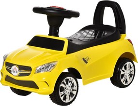 HOMCOM Dětské odrážedlo s volantem, světly a integrovanou hudbou, auto pro děti z PP a kovu, 63,5x28x36 cm, žluté