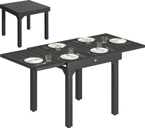 Outsunny rozkládací zahradní jídelní stůl, 80–160 cm, lamelový hliníkový povrch, nosnost 70 kg, 4–6 osob, černý | Aosom