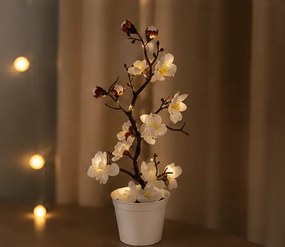 umělá květina, bonsai švestkového květu, plast, výška 28 cm, bílá, Dekorino UK20260003