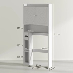 HOMCOM Koupelnová skříňka nad záchod, úložný prostor na toaletu WC se šupinovými dveřmi, nastavitelnou policí, otevřenými přihrádkami a držákem na to…