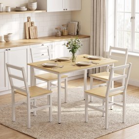 HOMCOM jídelní set se 4 židlemi, obdélníkový stůl 108 cm, židle s latkovým opěradlem, dub a bílá