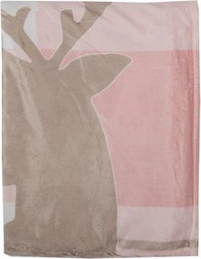Růžový plyšový pléd s jelenem Snowy Deer - 130*170 cm