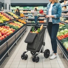 HOMCOM Nákupní vozík, 46 litrová taška, skládací nákupní vozík s chladicí taškou, nastavitelná rukojeť, hliníkový rám, tmavě šedá