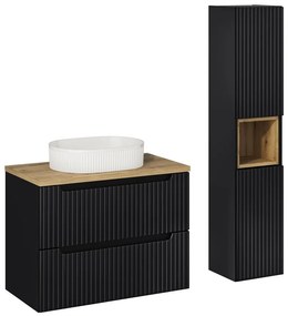 Koupelnová sestava Nova Black 80 cm s umyvadlem, deskou a skříňkami černá/dub evoke