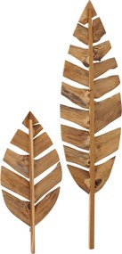 Sada 2 nástěnných dekorací listů z přírodního tekového dřeva – 35*5*140 / 35*5*80 cm