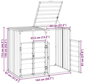 vidaXL Box na 2 popelnice hnědý 144 x 81 x 113 cm ocel