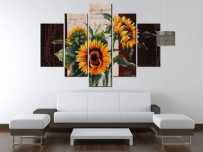 Gario Ručně malovaný obraz Skromné slunečnice - 5 dílný Rozměry: 150 x 70 cm